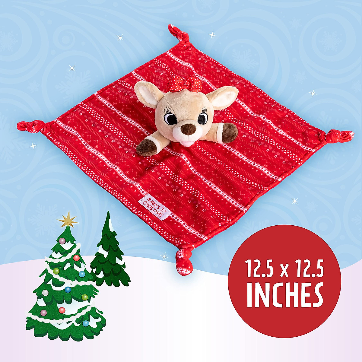KIDS PREFERRED Rudolph The Red-Nosed Reindeer Clarice Plush Stuffed Animal Snuggler Lovey Security Blanket, 12.5 Inches