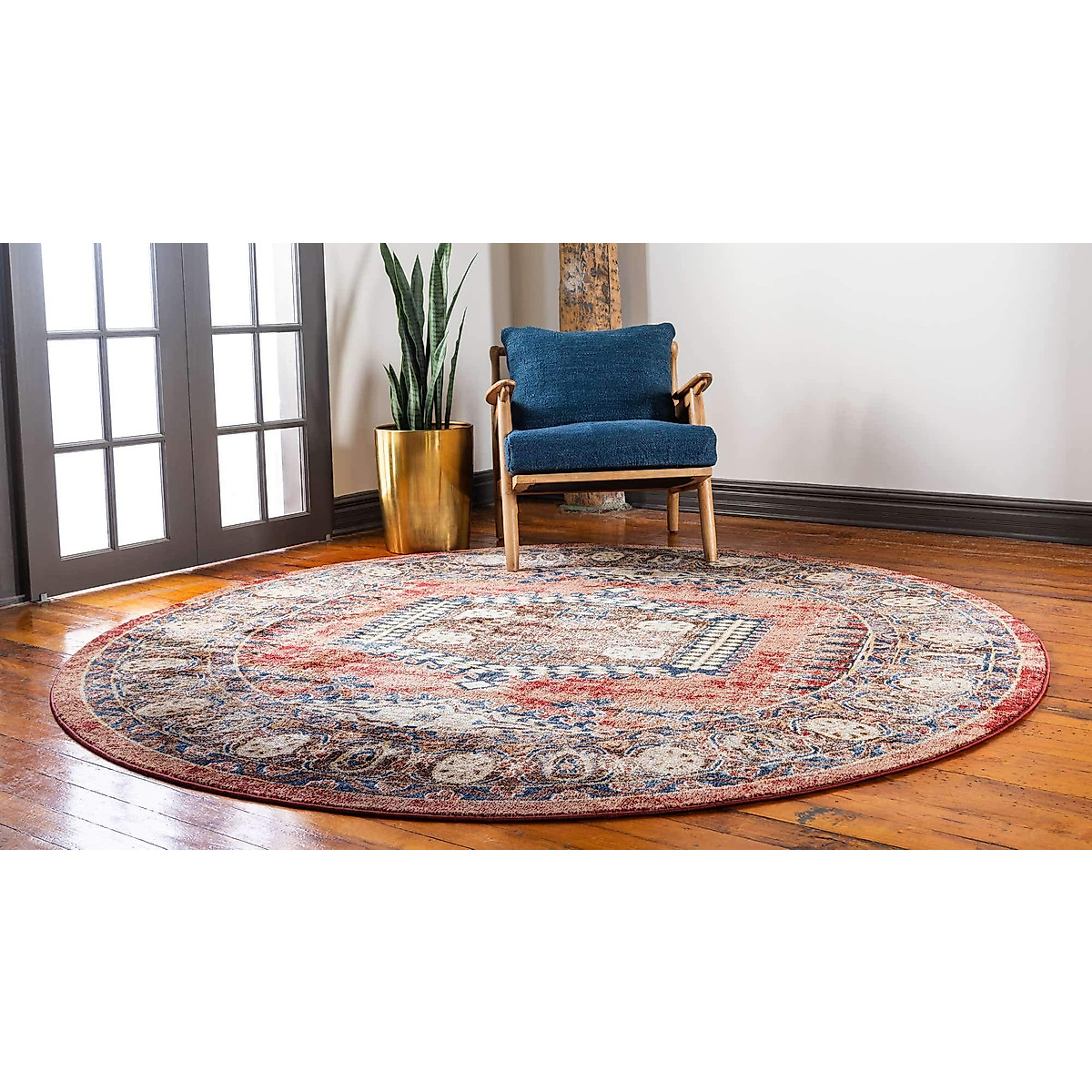 Unique Loom Utopia Collection Area Rug - Larissa (7'Round, Terracotta/ Blue)