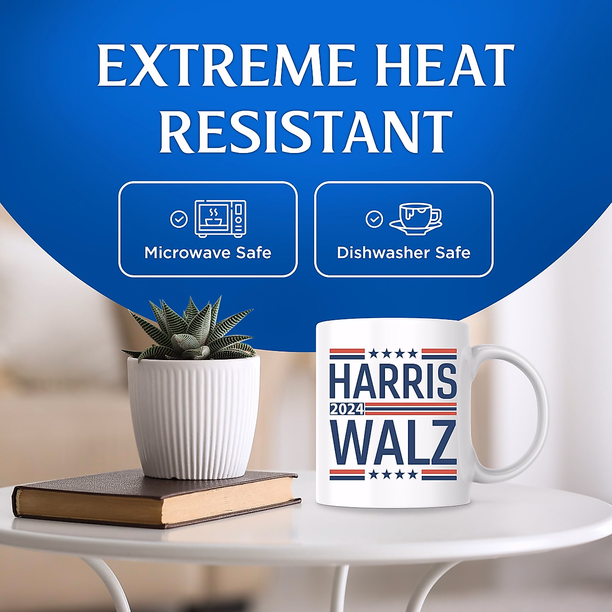 Bliss Monkey Co. Harris Walz 2024 Coffee Mug - Kamala Harris and Tim Walz Waltz '24 Election - 11 Ounce Coffee Cup - Premium Quality Ceramic - HWM005