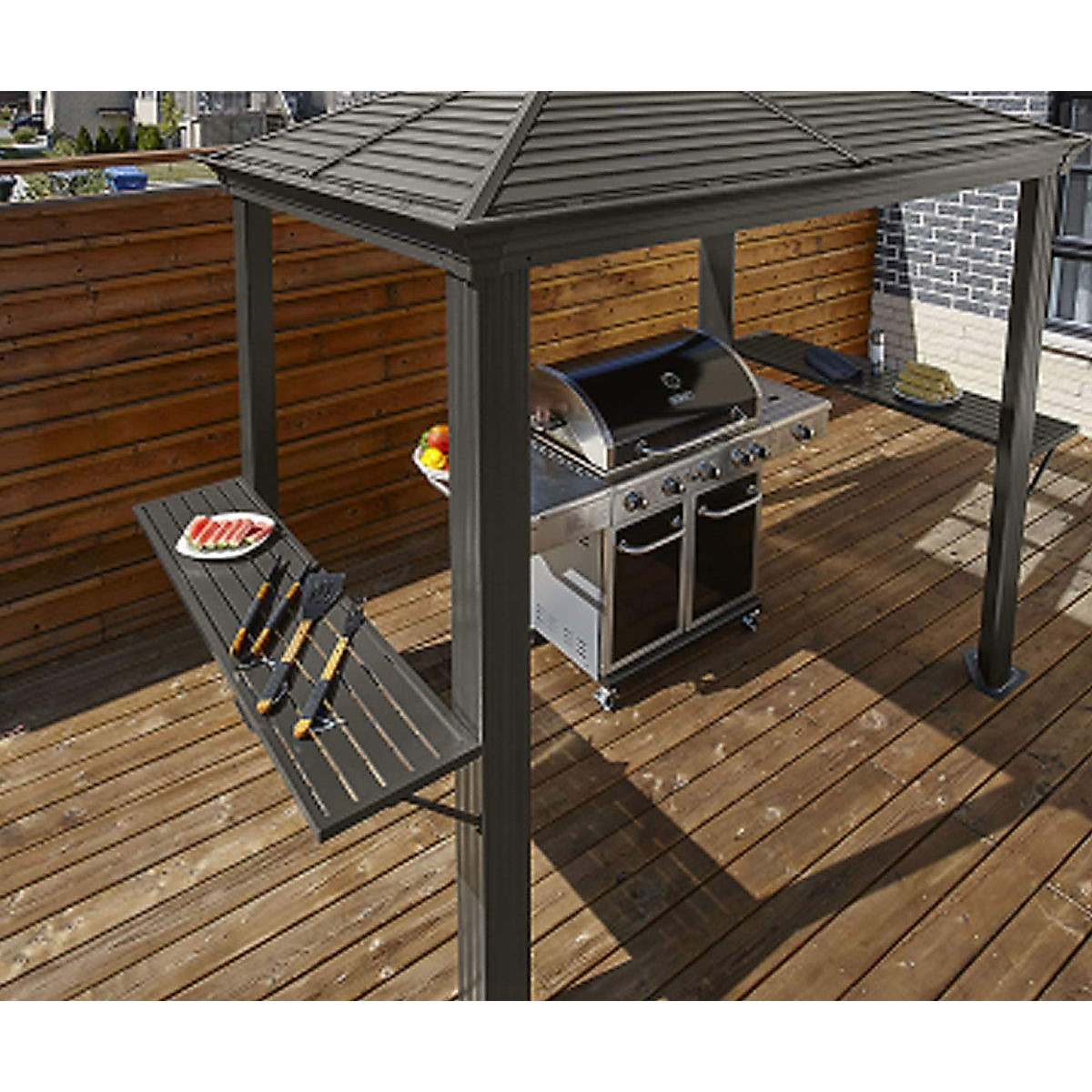 Sojag 5' x 8' Mykonos BBQ Grill Gazebo Outdoor Weather-Resistant Aluminum Frame Shelter Dark Grey