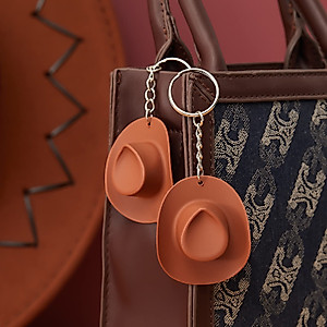 Sureio 12 Pcs Plastic Mini Western Cowboy Cowgirl Hat Keychain for Kids Adult Birthday Bachelorette Party Gifts Wedding Party Favors (Brown)