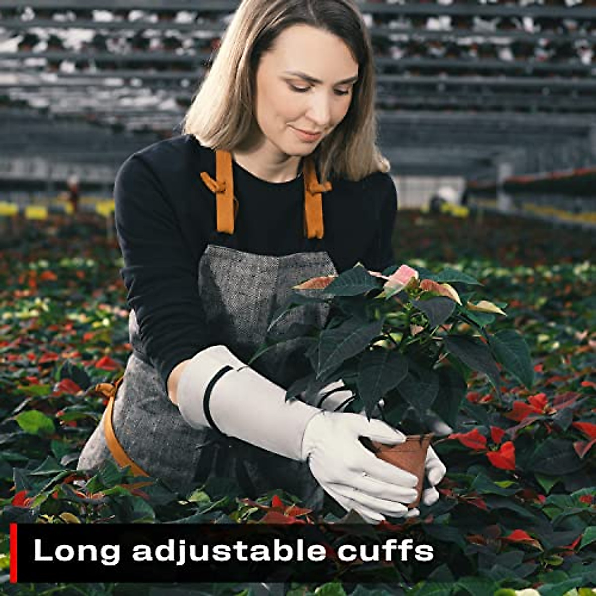 NoCry Leather Gardening Gloves with Improved Long, Adjustable Gauntlet Cuffs; Puncture Resistant with Reinforced Palms and Fingertips; Perfect for Rose Pruning, Size Medium, Grey