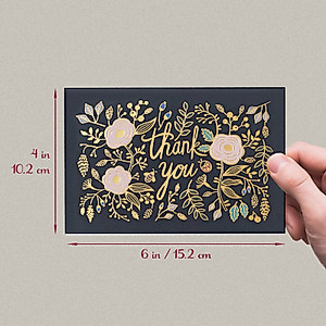 Prims & Flourish Thank You Cards with Envelopes, 24-Count Thank You Notes, Gold Foil Floral Designs, 4 x 6 Inches, Blank Inside Thank You Cards Bulk for Weddings, Bridal Showers, Baby Showers