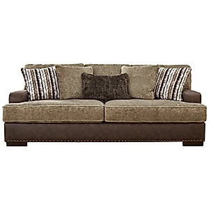 Signature Design by Ashley Alesbury Casual Faux Leather Sofa, Dark Brown & Light Brown