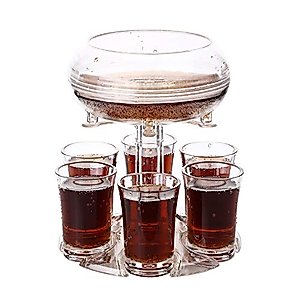 6 Shot Glass Dispenser and Holder, Wine Decanter and Bar Shot Dispenser with 6 Pcs Acrylic Cup, Cocktail Dispenser, Dispenser for Filling Liquids, Carrier Liquor Dispenser Drinking Tool for Party