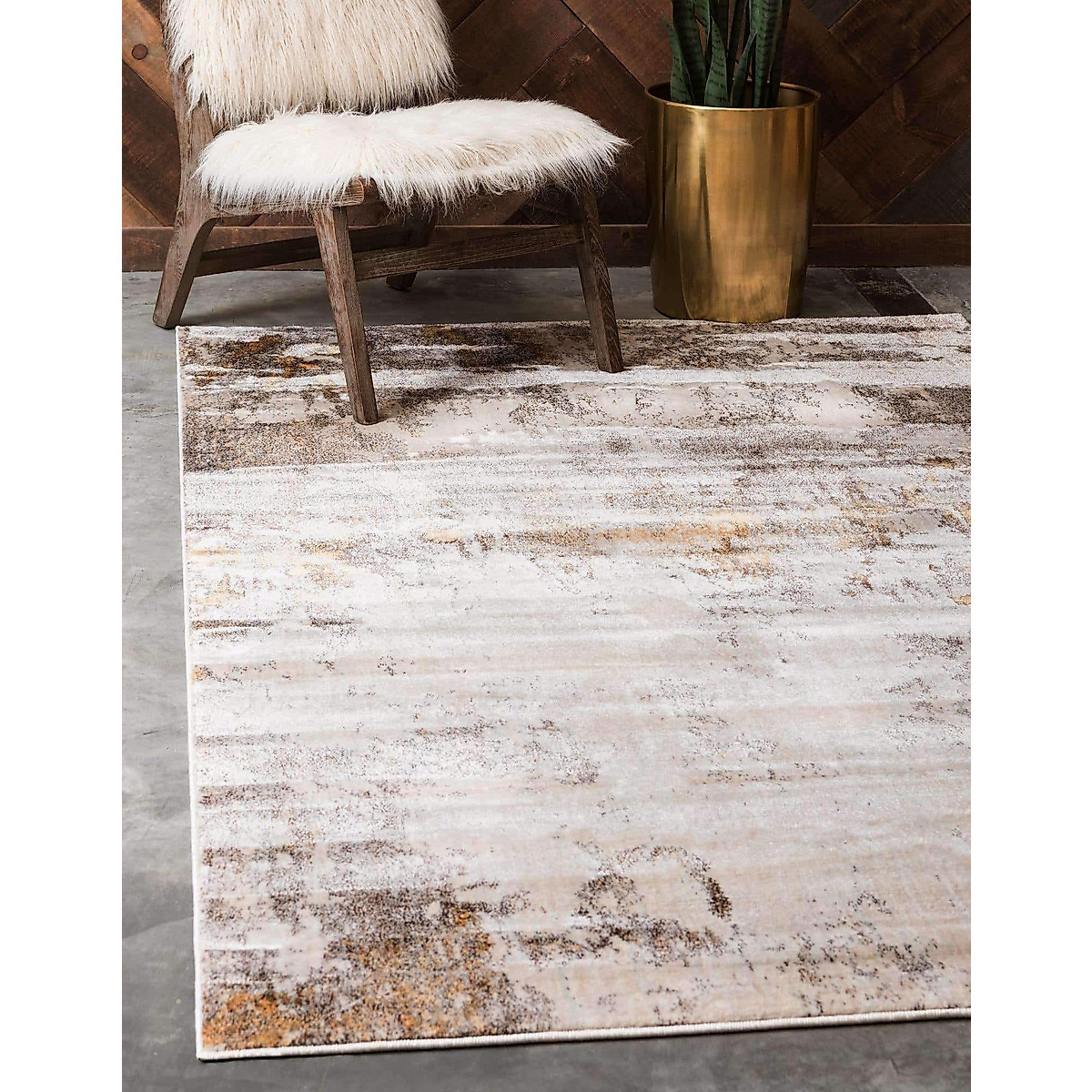 Unique Loom Helios Collection Area Rug - Santorini (9' x 12' 2" Rectangle, Ivory Beige/ Gold)