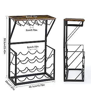 MOOACE Wood Wine Rack, Countertop Wine Storage Stand, Hold 12 Wine Bottles and 8 Glasses, Freestanding Wine Holder Stand for Kitchen, Pantry, Cellar, Bar