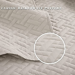 Exclusivo Mezcla 3-Piece Queen Size Quilt Set with Pillow Shams, Basket Quilted Bedspread/Coverlet/Bed Cover(96x90 Inches, Bone) -Soft, Lightweight and Reversible