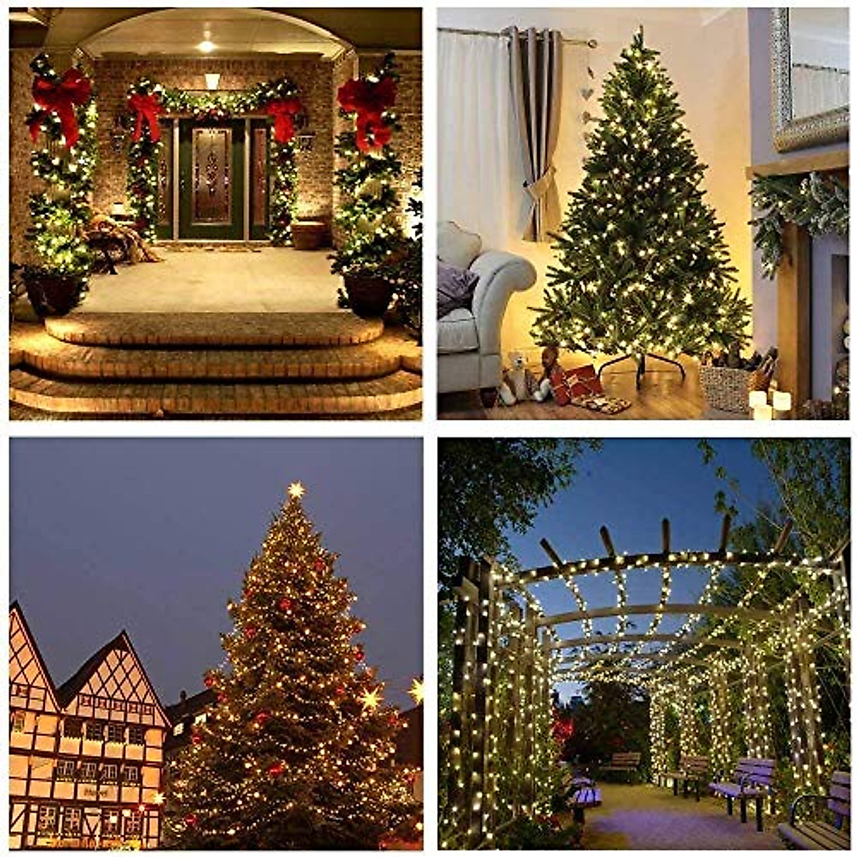 Drunze Christmas Light String 105Ft 300 LED, end-to-end Expandable Plug, 8 Models Waterproof Outdoor Indoor Fairy Christmas Tree String for Party, Garden, Wedding, Holiday (Warm White)