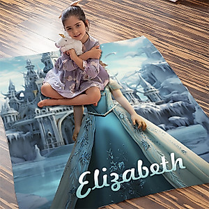 Custom Blanket for Kids, Queen Elza Personalized Photo Blankets, Gifts for 8 Year Old Girl, 30 x 40 Blanket with Name and Face, Coolest Gift Ideas for Girls Daughter Niece Granddaughter Sister KC46