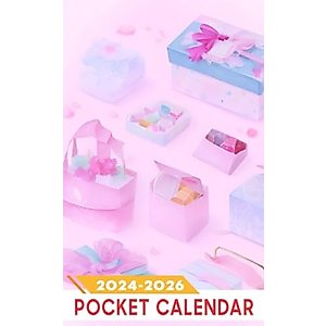 Pocket Calendar 2024 - 2026 With Moon Phase: Three-Year Monthly Planner for Purse , 36 Months from January 2024 to December 2026 | Watercolour ... present boxes | Detailed | White background