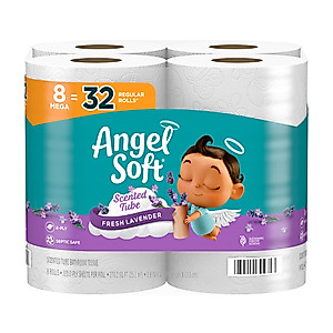 Angel Soft Toilet Paper with Fresh Lavender Scented Tube, 8 Mega Rolls = 32 Regular Rolls, Soft and Strong Toilet Tissue