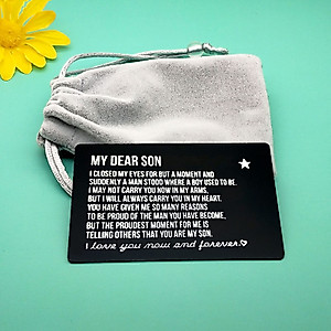 Baipilu Son Gift From Mom Engraved Wallet Insert Card to My Son Inspirational Gift Metal Wallet Insert Card Birthday Graduation Wedding Gift Encouragement Gift Mom to Son Gifts Family Gifts from Mom