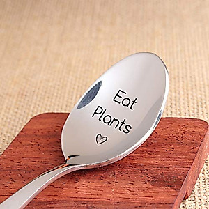 Gifts for Vegan | Veganuary Gift for Vegan Friend Family | Eat Plants Engraved Spoon Gift for Men Women | Vegetarian Hostess Gift | Inspiring Teens Gift for Him Her - 7 Inches Stainless Steel Spoon
