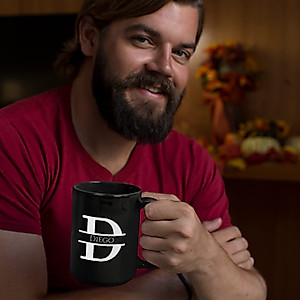 Personalized Monogram Coffee Mug, Initial Letter D Customized for Women Men Girls Boys Dads Moms Friends, Taza de Café Personalizada Con Monograma, Letra Inicial - Black Mug Letter D 11oz