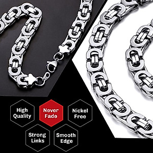 Flat Byzantine Necklace 10mm 28inch Long Stainless Steel Mens Metal Heavy Byzantine Link Chain Male