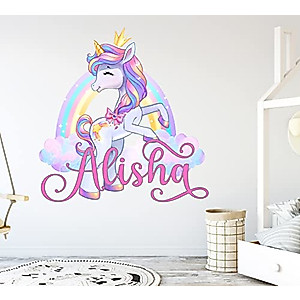 Unicorn Wall Decal - Custom Name Wall Decals - Magic Rainbow Wall Art Sticker - Nursery Wall Decor - Personalized Mural Kids Girls Bedroom