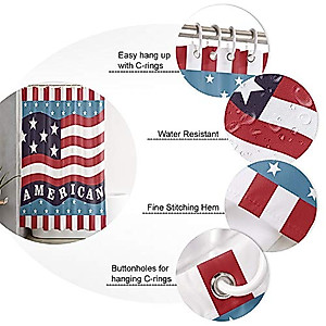 4PCS Bathroom Set Independence Day 4th of July Shower Curtain Sets with Non-Slip Rugs Toilet Lid Cover and Bath Mat Embroidery American Flag Stars and Stripes Simple Bath Curtains with 12 Hooks