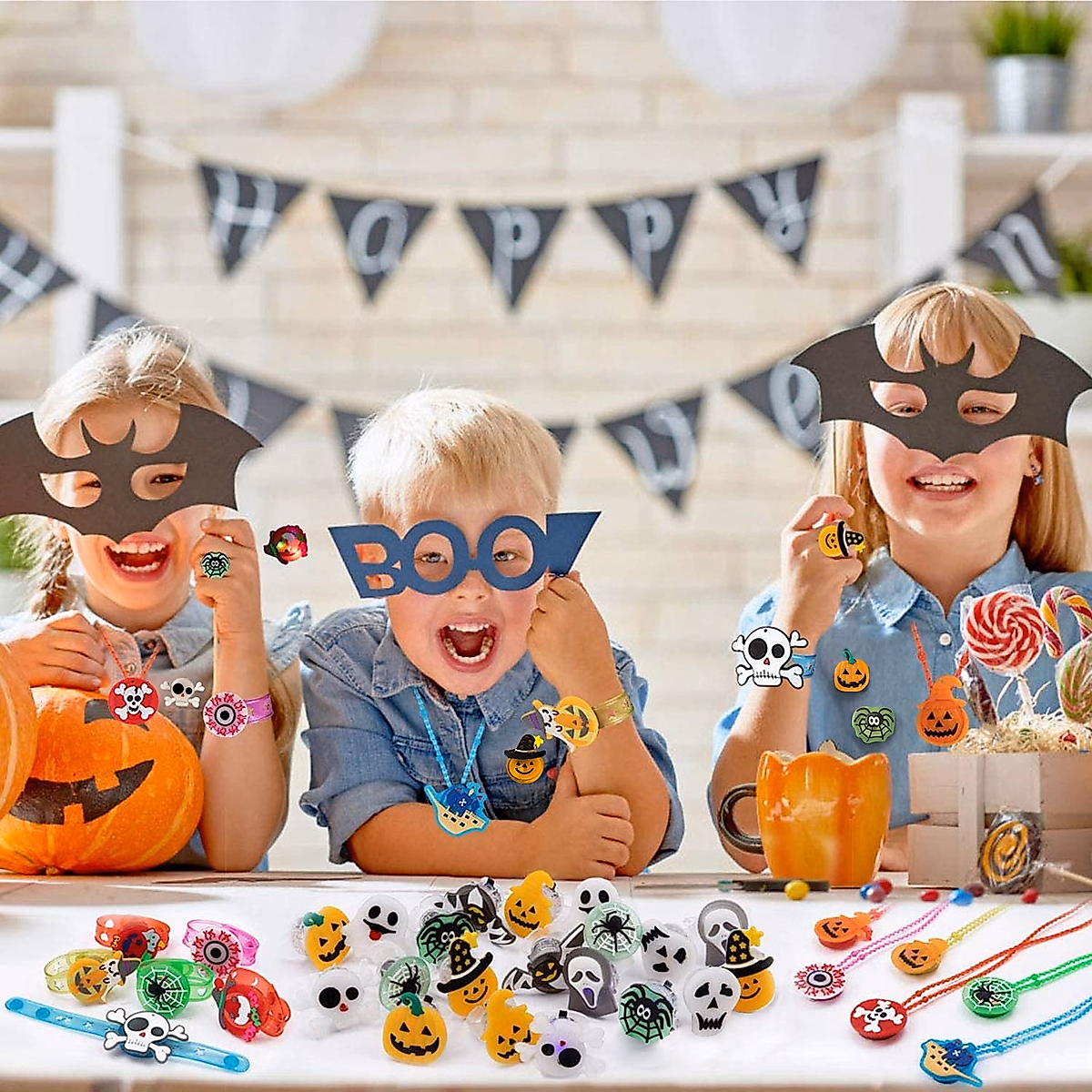 Halloween Party Favors for Kids, Light Up Necklace Rings Watch Party Supplies Set for Halloween Holiday