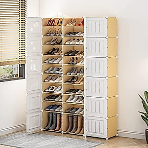 KOUSI Shoe Racks 72 Pairs Shoe Organizers Narrow Standing Stackable Shoe Storage Cabinet Space Saver for Entryway, Hallway and Closet, Honey color