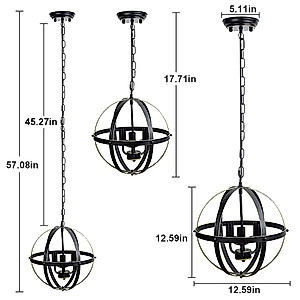 DLLT Chandelier Farmhouse Hanging Lighting, 3 Lights Globe Ceiling Light Fixture, Metal Swag Pendant Lighting for Kitchen, Dining Room, Living Room, Hallway, Bedroom, Entryway, E12 Base Gold