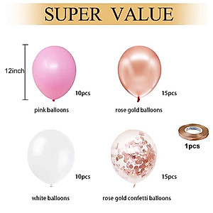 50pcs Rose Gold White Pink Balloons, 12 Inch Rose Gold Confetti Balloons Latex Party Balloons for Birthday Parties Wedding Graduation Anniversary Party Decorations.…