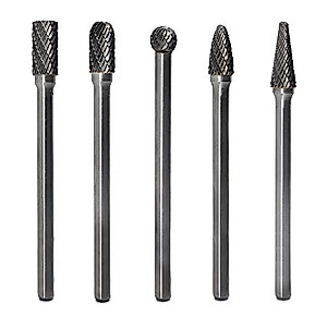 Carbide Burrs Set 5pcs JESTUOUS 1/4 Inch Shank Diameter Extended Long Double Cut edge Solid Tungsten Carbide Burr Rotery File for Die Grinder Bits Drilling