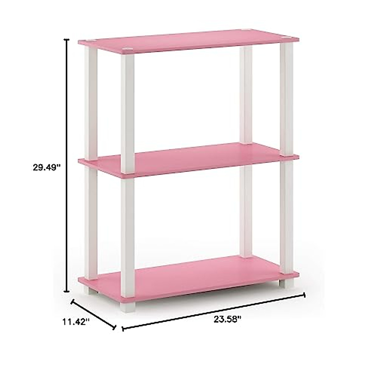 Furinno Turn-S-Tube 3-Tier Compact Multipurpose Shelf Display Rack with Square Tube, Pink/White