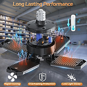 XINGHUANLIT LED Garage Light - 120W Garage Lights Ceiling LED 12000LM with 4+1 Deformable Panels, Screw in Garage LED Lights 6500K Fit for E26 E27 Bulb Socket, Lighting for Garage, Basement, Attic