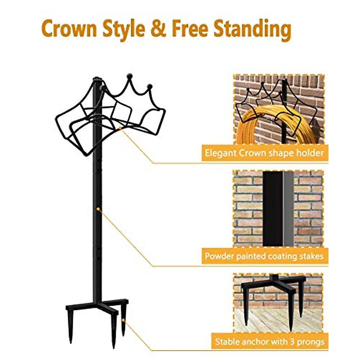 Garbuildman Freestanding Garden Hose Stand Holder - Metal Water Pipe Reel Rack for Outdoor, Shiny Black