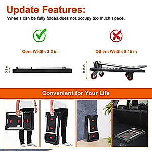 Double Rhombus Folding Hand Truck Platform Truck 330 Lbs Heavy Duty Dolly Cart with Wheels, Fully Folded Push Cart, Portable Trolley Utility Cart for Easy Storage, Garage Moving Shopping Home Office