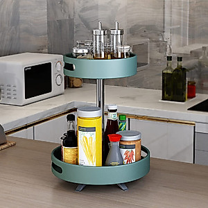 BULTIWEUD 2 Tier Lazy Susan Turntable Spice Rack Organizer Food Storage Container for Kitchen Cabinet, Spinning Organizer for Spices,Condiments,Green