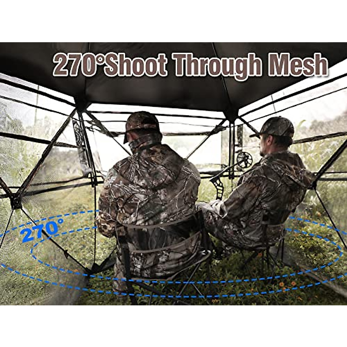 MOFEEZ Hunting Blind, 270°Shoot Through Mesh with Silent Sliding Window, 2-3 Person Ground Deer Stand Pop Up Tent with Portable Bag and Tent Stakes (Camo, 58 "Lx58 Wx66 H)