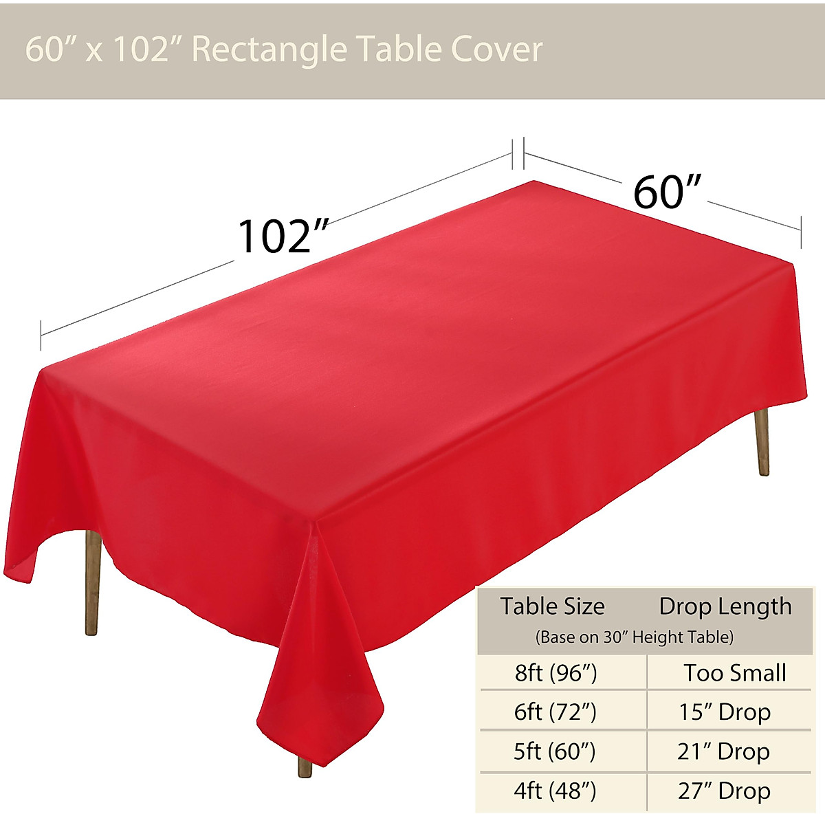Craft And Party Rectangle Tablecloth, 60 x 102 Inch Red Tablecloth, 6ft Rectangle Table Cloth, Polyester Fabric Washable Tablecloth for Home, Party, Wedding or Restaurant Use.