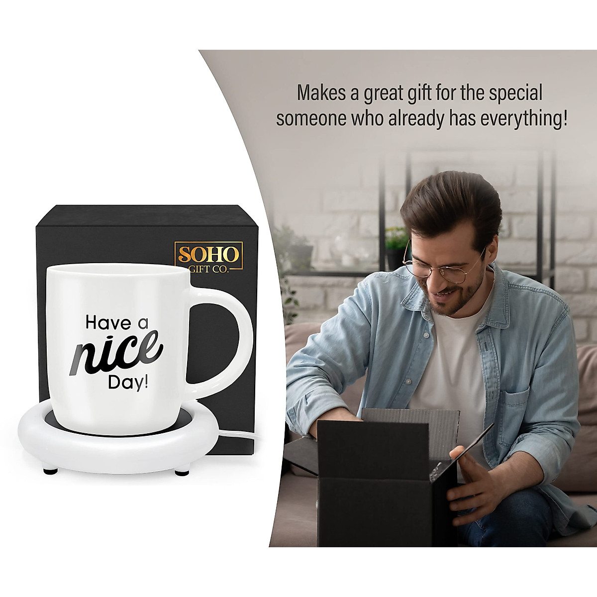 GALVANOX Funny Coffee Mug with Warmer Have a Nice Day Sarcastic Coffee Mug with Electric Heated Base - Novelty Christmas Gift Idea for Coworker/Coffee Lover, Men/Women (Gift Boxed)