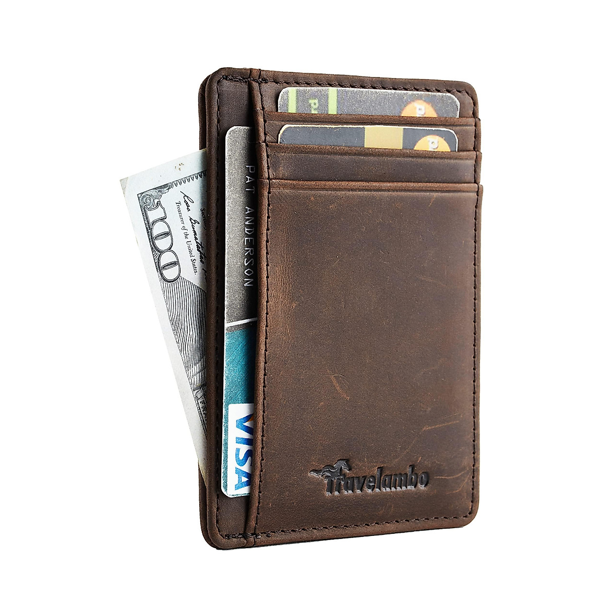 Travelambo Front Pocket Minimalist Leather Slim Wallet RFID Blocking Medium Size(02 CH Coffee