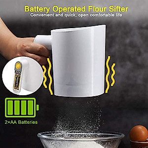 Battery Operated Electric Flour Sifter,Kinberry For Baking - Washable Bowl - 4 cup Flour Sieve Easy to Clean - Fine Stainless Steel Mesh Ergonomical Handle, White, FBA-flour