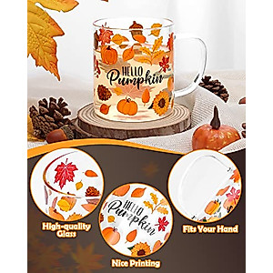 Nefelibata Fall Pumpkin Glass Mug 15 Oz Clear Cup With Handle, Large Espresso Iced Coffee Cup Hot Beverage Cappuccino Tea Drinking Glassware Autumn Decor for Coffee Bar Halloween Thanksgiving Gift