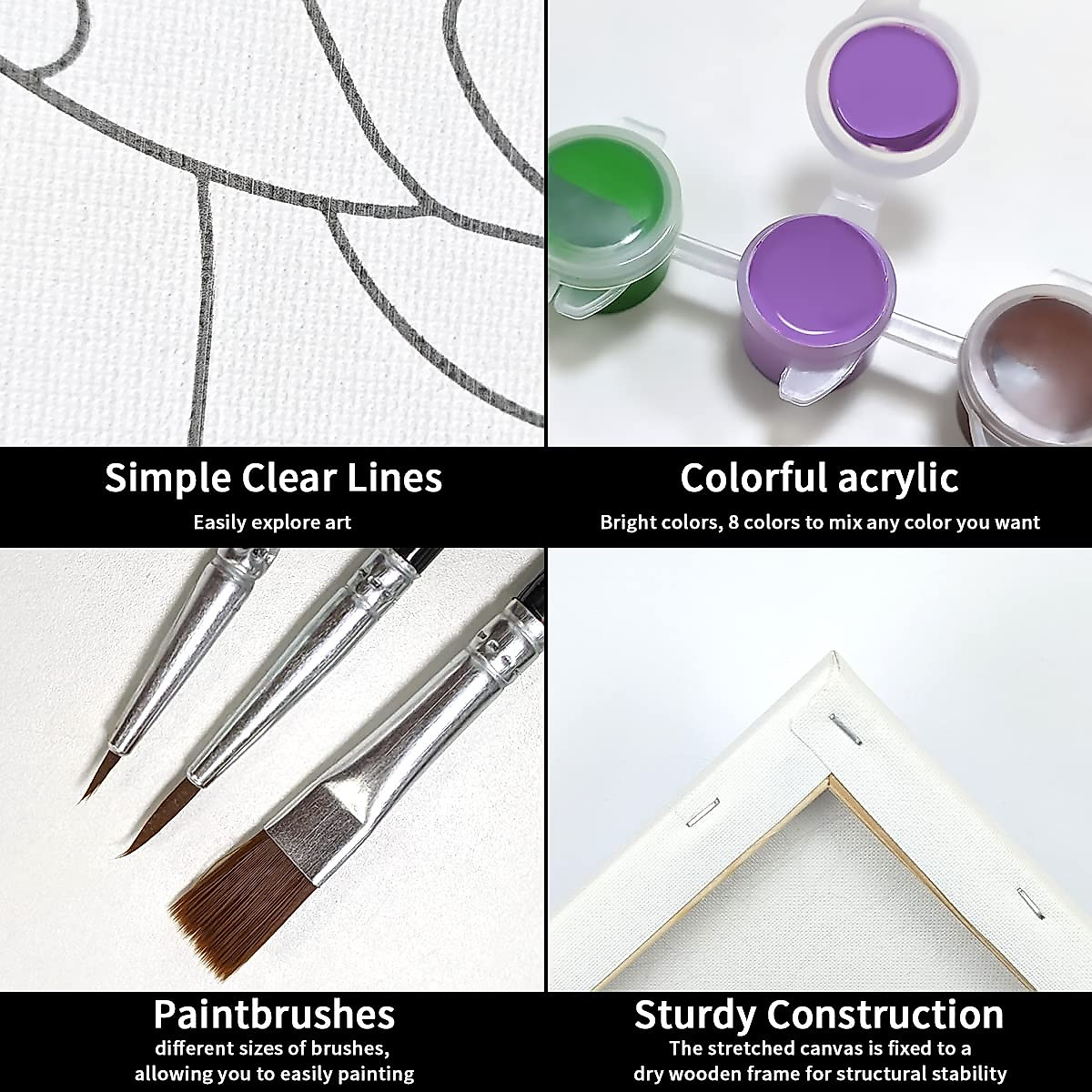 VOCHIC Canvas Painting Kit, 8x10 Pre Drawn Sunflower Art, 8 Acrylic Colors, 3 Brushes, Pallet, Adult Party Supplies