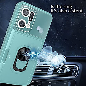Asuwish Phone Case for Oppo Find X5 Pro 5G Cover Credit Slim Ring Card Holder Stand Cell Accessories FindX5Pro 5X Pro 5XPro X5Pro PFEM10 CPH2305 PFFM20 Women Men Green