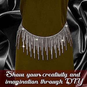 MTLEE Trim Rhinestone Fringe Belt Beaded Ribbon Tassel Chain for Jeans Clothing Accessories DIY Decoration (1 Yard, Silver)