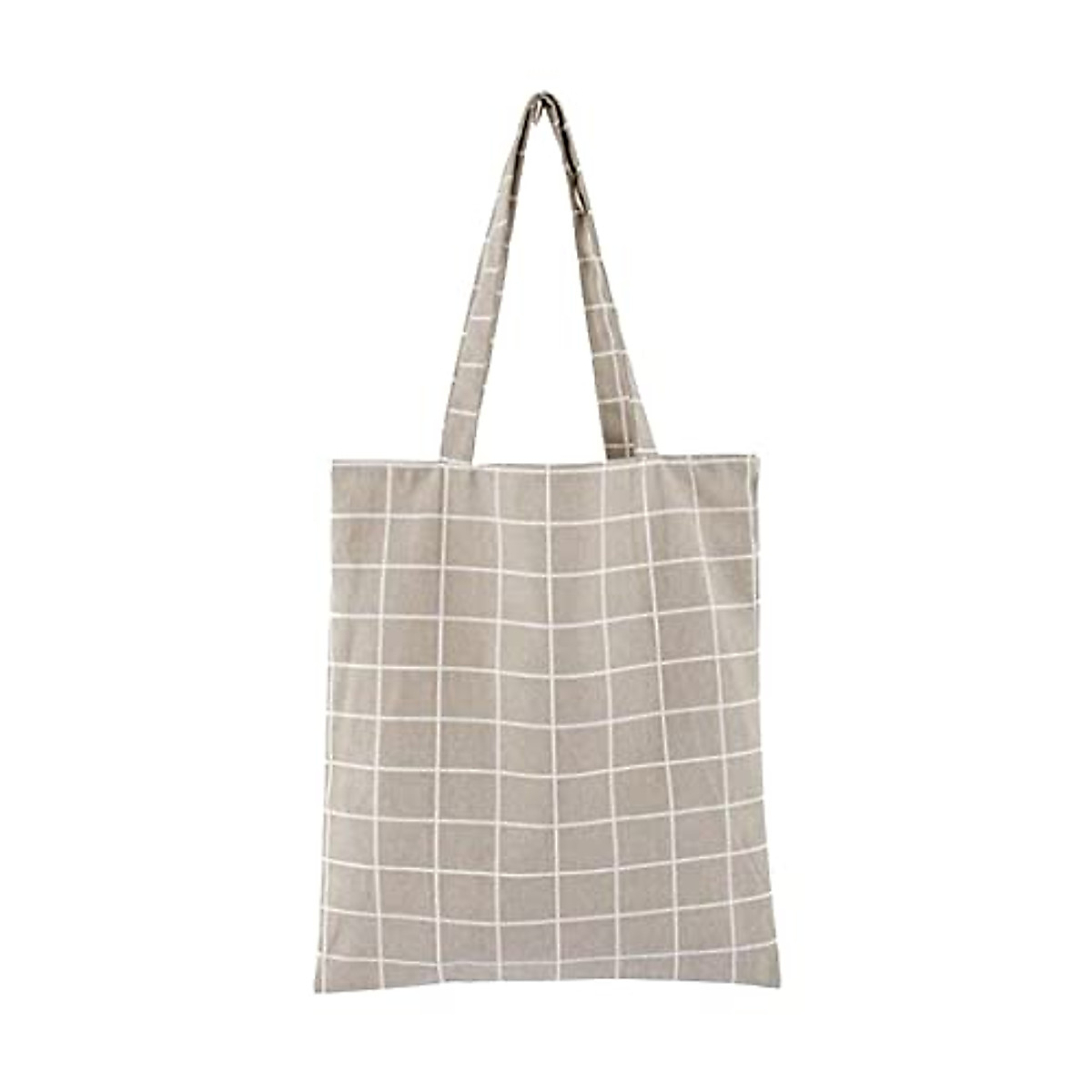 Hooshing Plaid Canvas Tote Bag with Zipper and Inside Pocket Reusable 100% Cotton for Shopping School Travel Gray