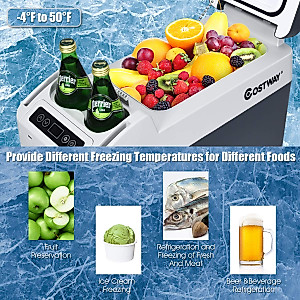 COSTWAY Portable Car Refrigerator, -4°F to 50°F, 12L Compact RV Fridge Cooler with Operating Panel, Electric Fridge for Vehicle, Travel, Camping, Outdoor and Home Use