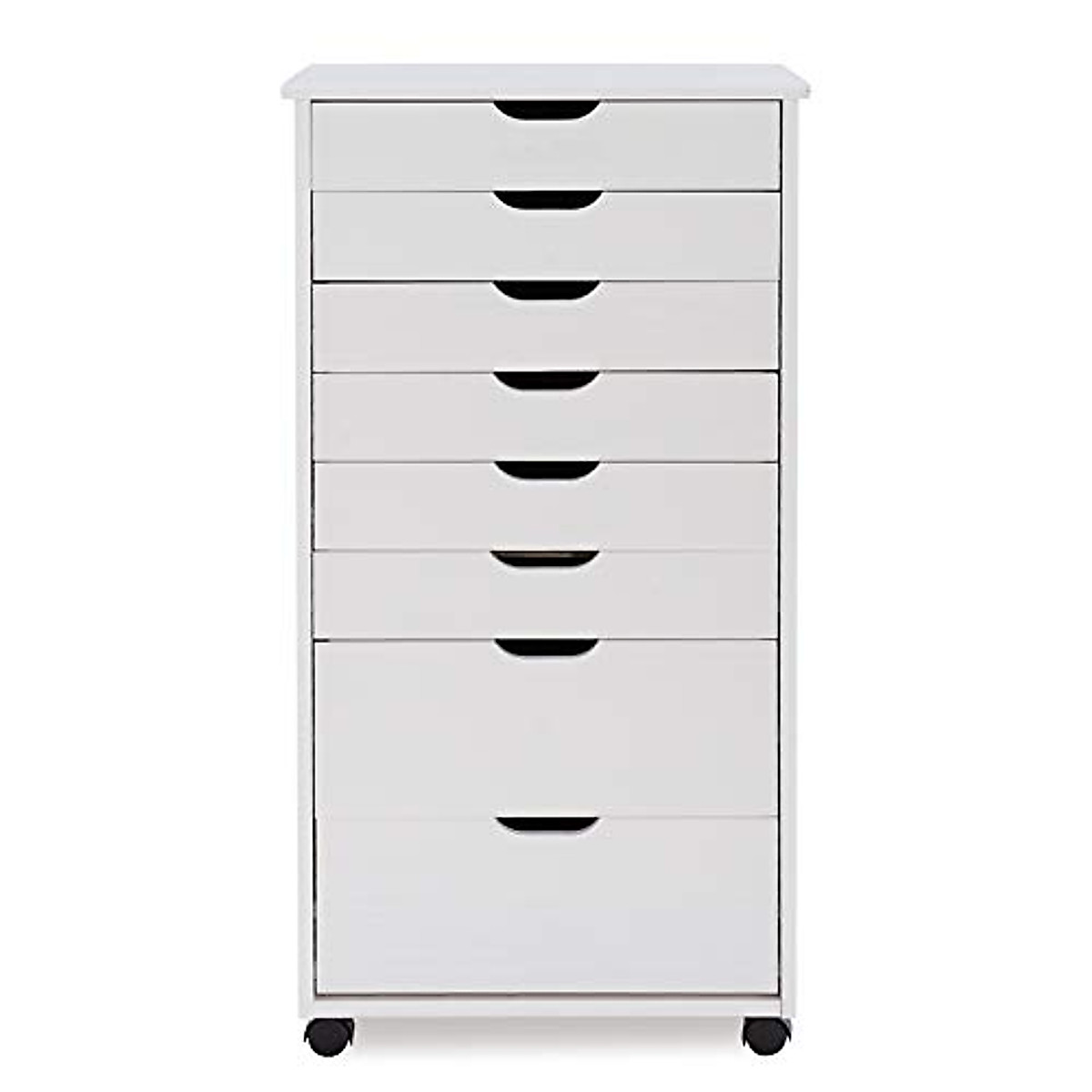 Linon Callie Multipurpose Eight Drawer Dresser Wood Rolling File Cabinet Storage Cart with Casters in White Wash