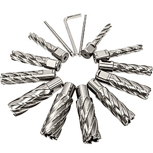 Annular Cutter Set 13 Pcs by S&F STEAD & FAST, Cutting Depth 2" Cutting Diameter 7/16" to 1-1/16" Inch, Mag Drill Bits Kit for Magnetic Drill Press, with 2 Pilot Pins