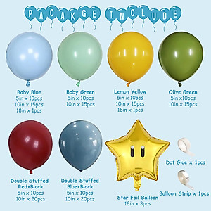 MOMOSHERO 165Pcs Red Blue Yellow Green Balloon Arch Garland Kit,with Star Foil Balloon Double Stuffed Red Blue Balloons for Super Bro Carnival Themed Birthday Party Decorations Video Game Baby Shower