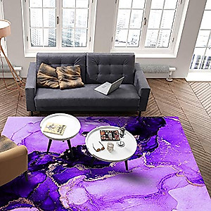 Contemporary Non-Slip Area Rug Abstract Ink Paint Purple and Gold Marble Art Painting Printed Rugs Art Carnival Rubber Backing Living Room Floor Mats Rectangle Area Rug Carpet for Indoor 2'x3'