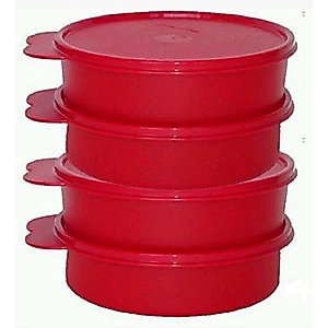 Tupperware Big Wonders Bowl Set of 4 in Cherry Popsicle Red with Liquid and Airtight Seals - 2 Cup Capacity Each