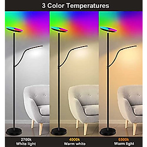 Hyskostar Standing Multicolor Lamp, Dimmable Colorful RGB Floor Lamps,Top Sky Light and Side Reading Lamp, Adjustable Tall Lamp with Remote & Long Touch &APP Control for Living Room Bedroom Office