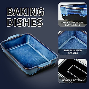 KOOV Bakeware Set, Ceramic Baking Dish Set, Rectangular Casserole Dish Set, lasagna Pan, Baking Pans Set for Cooking, Cake Dinner, Kitchen, 9 x 13 Inches, Reactive Glaze 3-Piece (Nebula Blue)